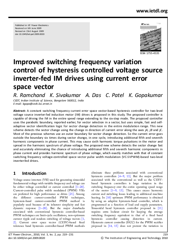 (PDF) Improved switching frequency variation control of hysteresis controlled voltage source ...