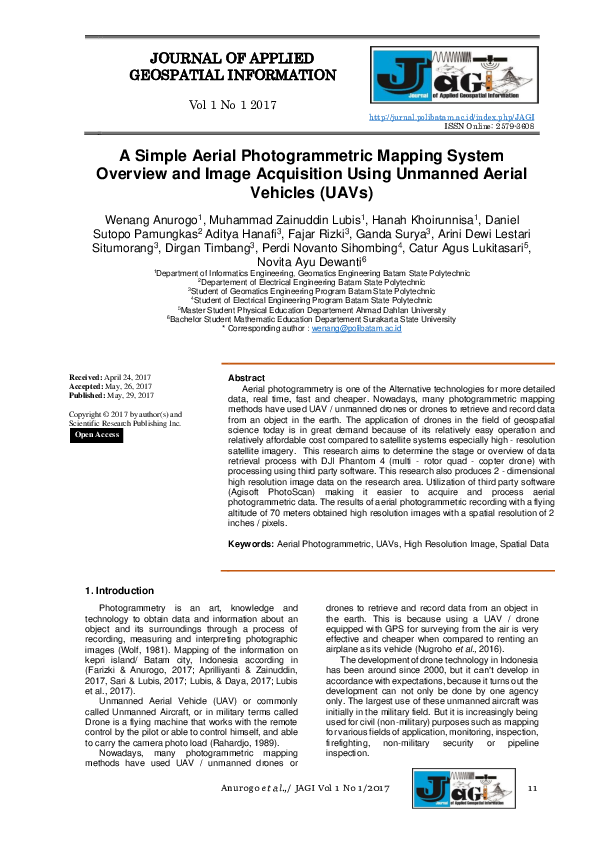 Pdf Simple Aerial Photogrammetric Mapping System Overview And Image Acquisition Using Unmanned