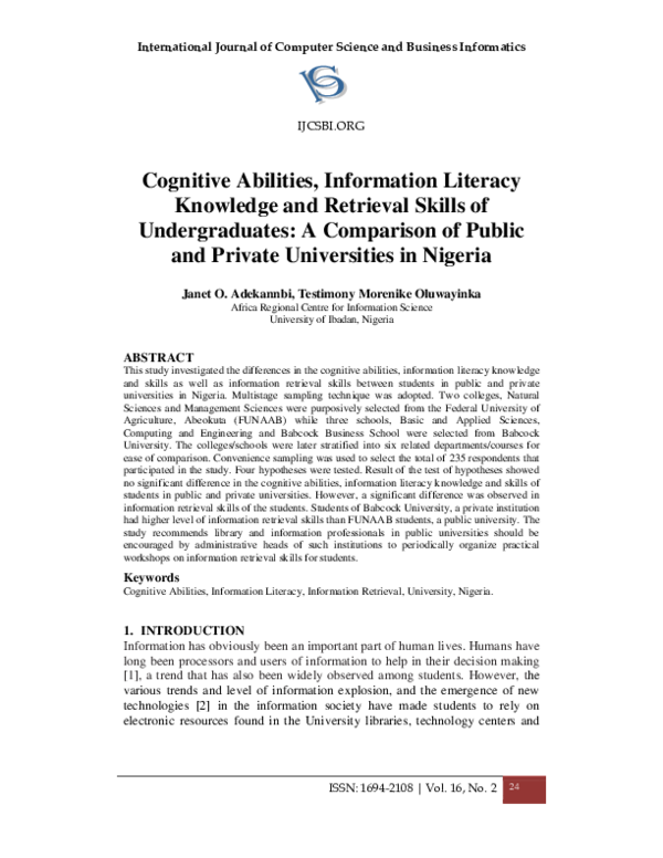 (PDF) Cognitive Abilities, Information Literacy Knowledge and Retrieval ...