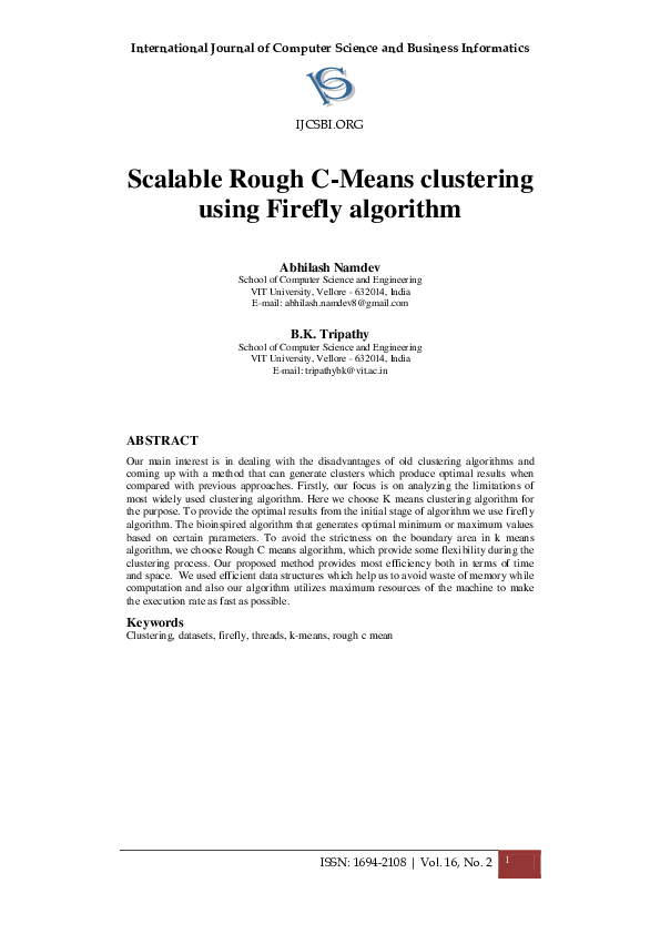 (PDF) Scalable Rough C-Means clustering using Firefly algorithm (PDF) Scalable Rough C-Means clustering using Firefly algorithm