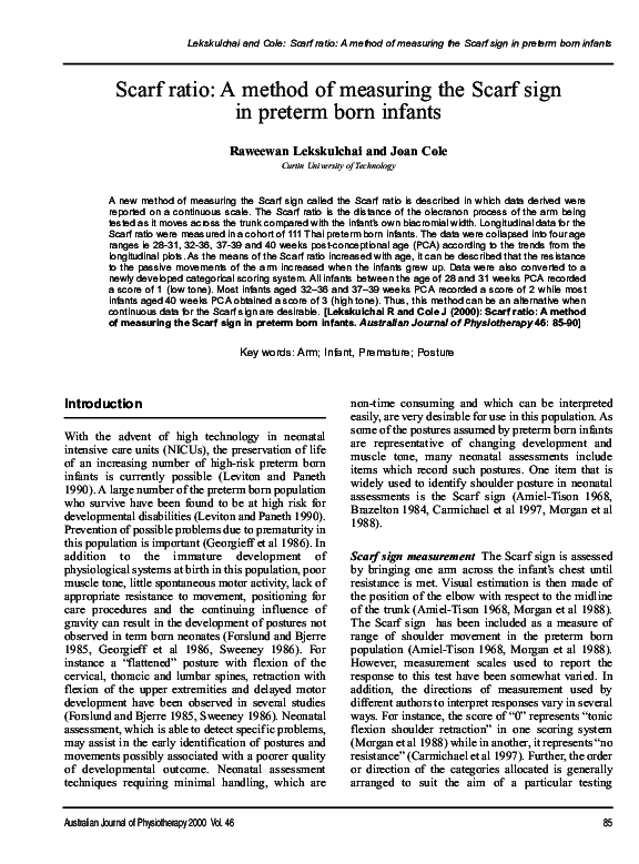 (PDF) Scarf ratio: A method of measuring the Scarf sign in preterm born ...