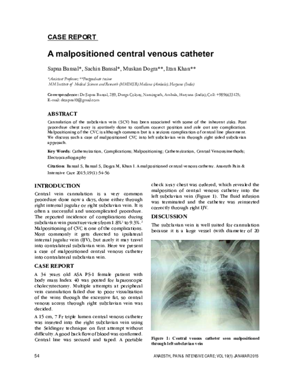 (PDF) A malpositioned central venous catheter