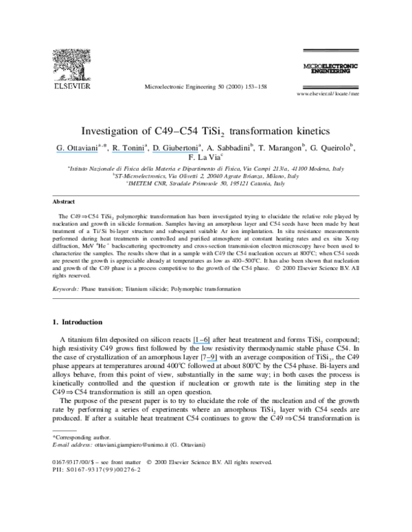 (PDF) Investigation of C49--C54 TiSi 2 transformation kinetics