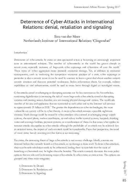 (PDF) Deterrence of cyber-attacks in international relations: denial ...