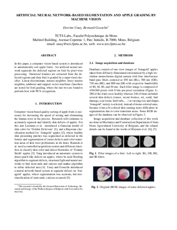 Pdf Artificial Neural Network Based Segmentation And Apple Grading By Machine Vision