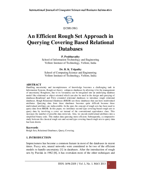 (PDF) An Efficient Rough Set Approach in Querying Covering Based Relational Databases