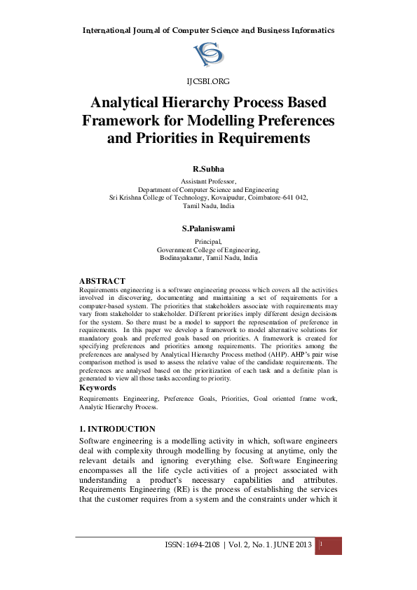 (PDF) Analytical Hierarchy Process Based Framework for Modelling ...
