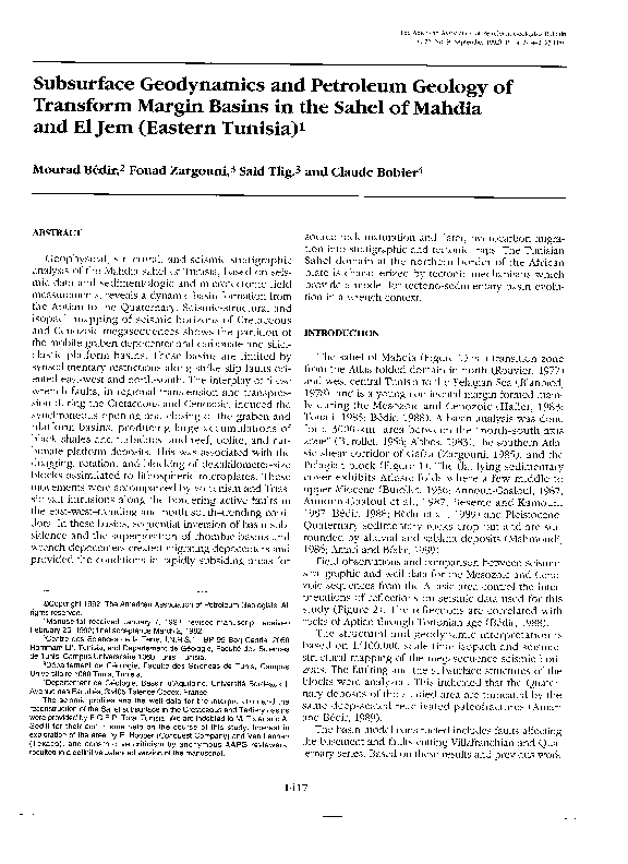(PDF) Bédir et al. 1992 Subsurface Geodynamics and Petroleum Geology of ...
