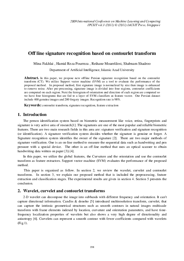 (PDF) Off line signature recognition based on contourlet transform