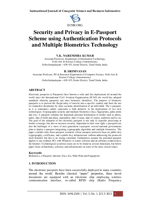 (PDF) Security and Privacy in E-Passport Scheme using Authentication Protocols and Multiple ...