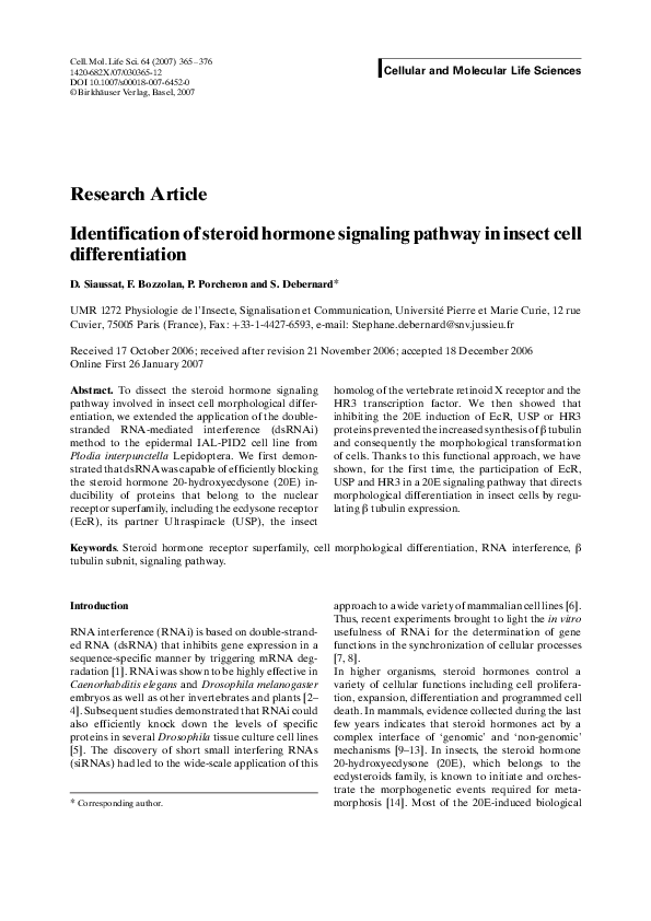 (PDF) Identification of steroid hormone signaling pathway in insect ...