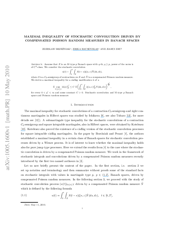 Pdf Maximal Inequality Of Stochastic Convolution Driven By Compensated Poisson Random Measures