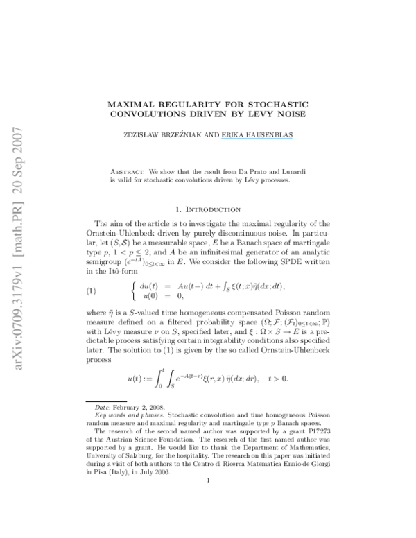 (PDF) Maximal regularity for stochastic convolutions driven by Lévy processes