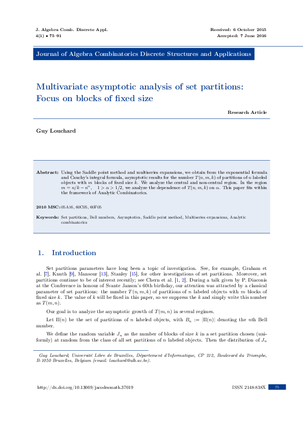 (PDF) Multivariate asymptotic analysis of set partitions: Focus on blocks of fixed size