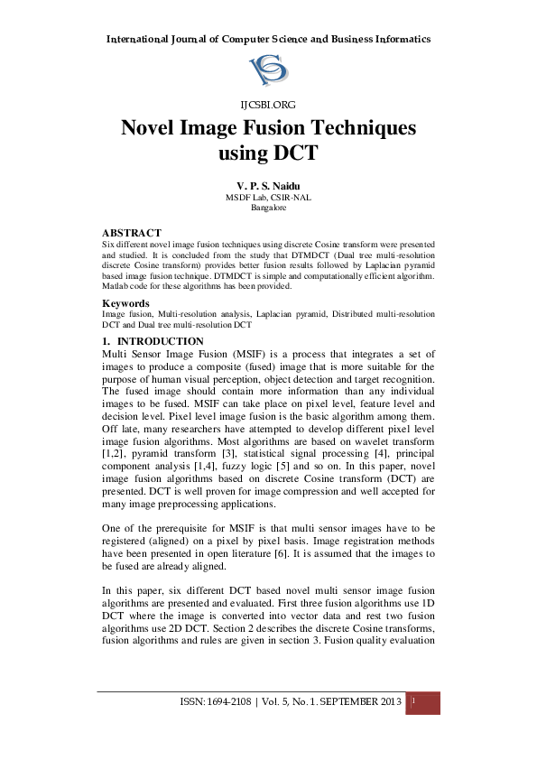 (PDF) Novel Image Fusion Techniques using DCT