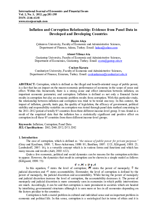 (PDF) Inflation and Corruption Relationship: Evidence from Panel Data ...