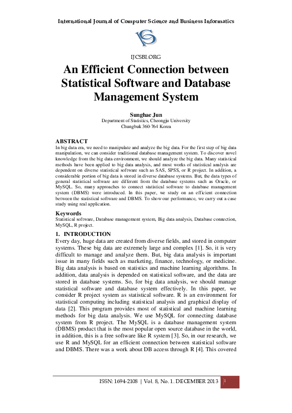 (PDF) An Efficient Connection between Statistical Software and Database ...