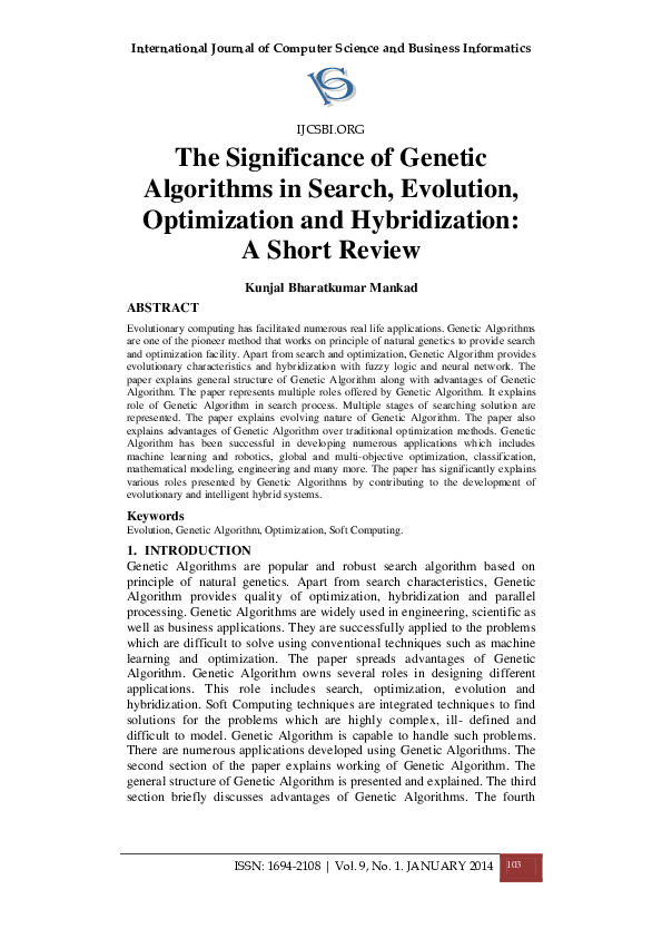 (PDF) The Significance of Genetic Algorithms in Search, Evolution ...