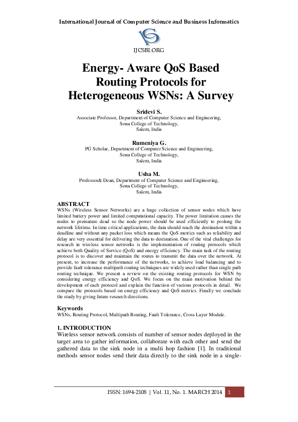 Pdf Energy Aware Qos Based Routing Protocols For Heterogeneous Wsns