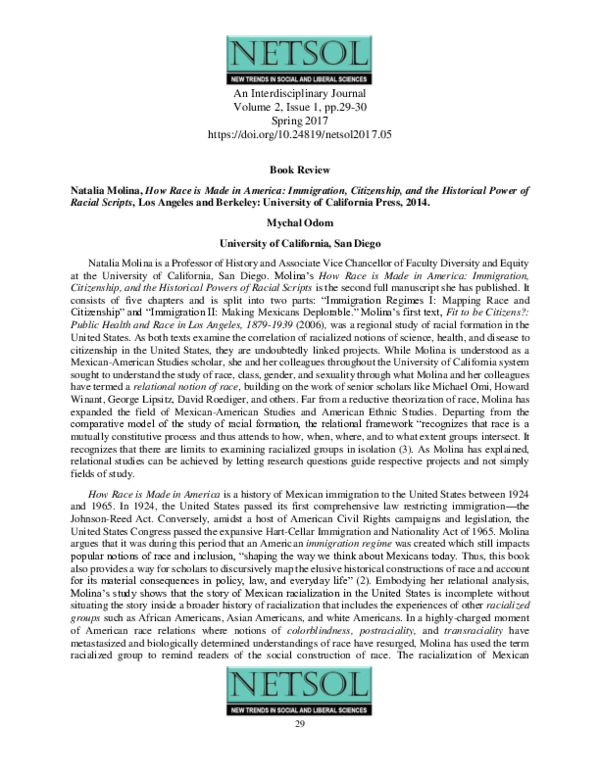 (PDF) Mychal Odom, Book Review: Natalia Molina, How Race is Made in ...