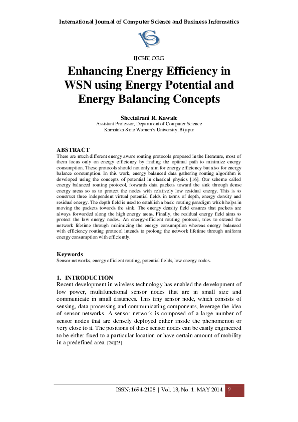 (PDF) Enhancing Energy Efficiency in WSN using Energy Potential and Energy Balancing Concepts