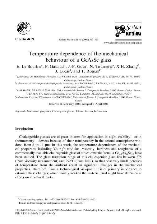 (PDF) Temperature dependence of the mechanical behaviour of a GeAsSe glass
