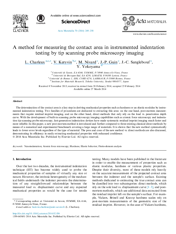 (PDF) A method for measuring the contact area in instrumented ...