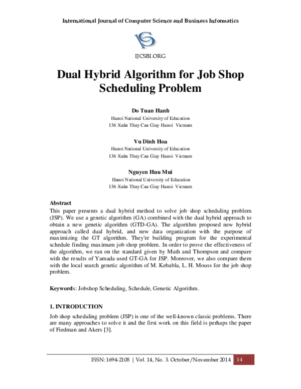 (PDF) Dual Hybrid Algorithm for Job Shop Scheduling Problem