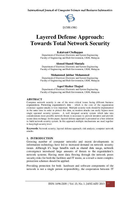 (PDF) Layered Defense Approach: Towards Total Network Security