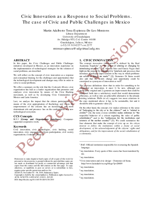 (PDF) Civic innovation as a response to social problems: the case of ...