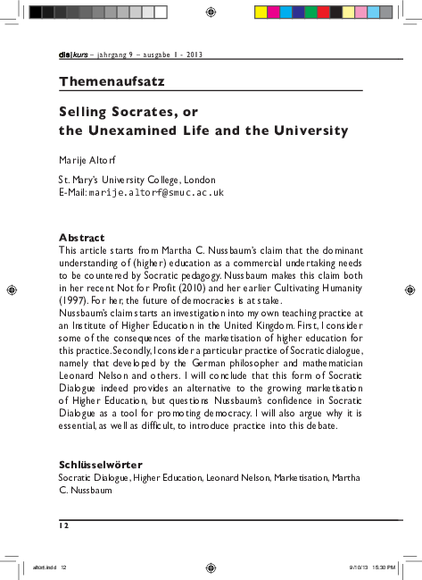 (PDF) 'Selling Socrates, or the Unexamined Life and the University