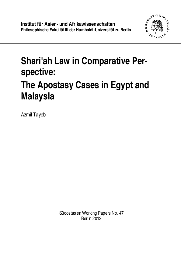 (PDF) Shari'ah Law in Comparative Perspective: The Apostasy Cases in ...