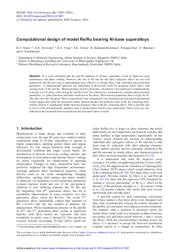 (PDF) Computational design of model Re/Ru bearing Ni-base superalloys