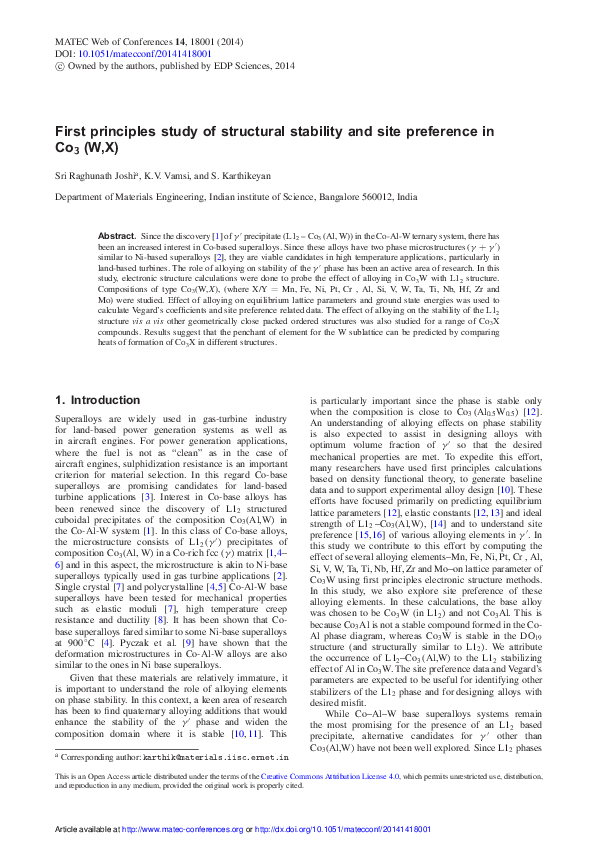(PDF) First principles study of structural stability and site preference in Co3(W,X)