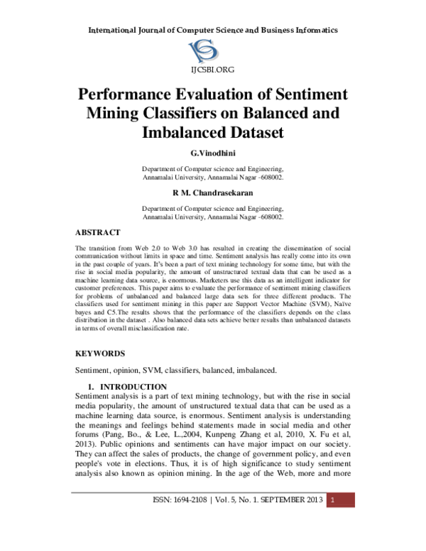Pdf Performance Evaluation Of Sentiment Mining Classifiers On Balanced And Imbalanced Dataset