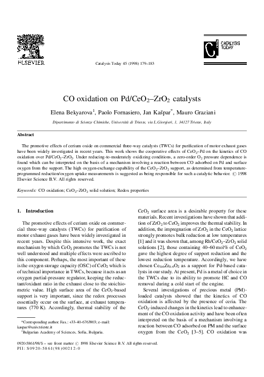 (PDF) CO oxidation on Pd/CeO2–ZrO2 catalysts