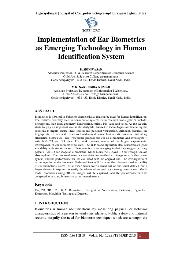 (PDF) Implementation of Ear Biometrics as Emerging Technology in Human ...