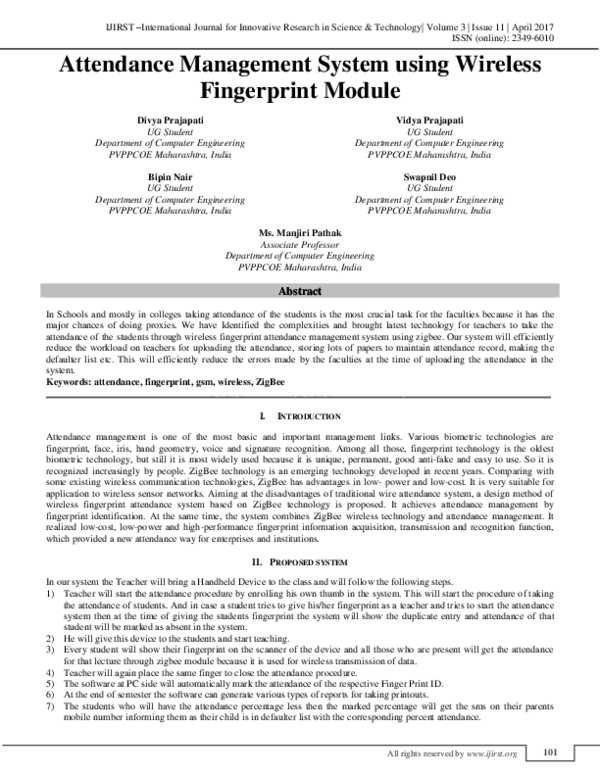 (PDF) Attendance Management System using Wireless Fingerprint Module