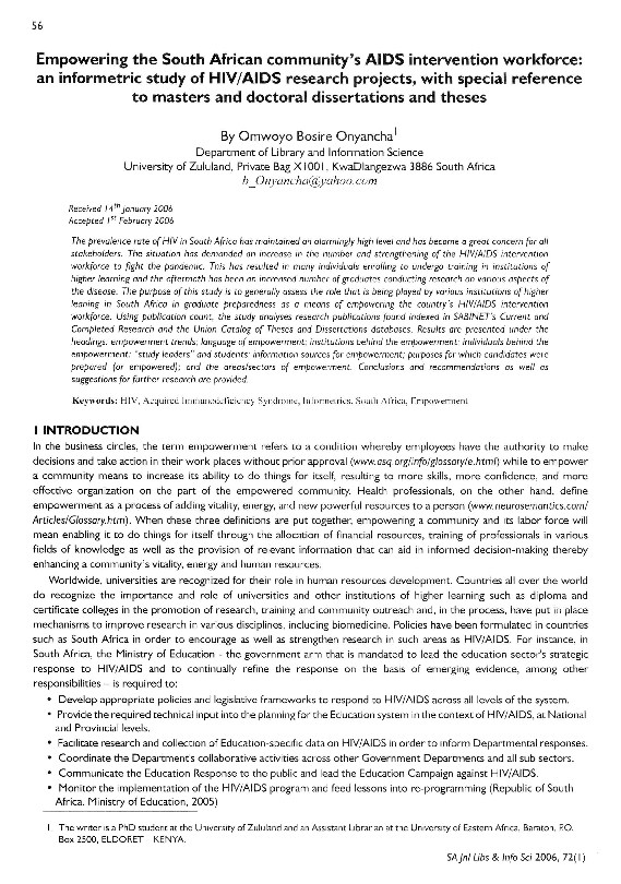 (PDF) Empowering the South African community's AIDS intervention ...