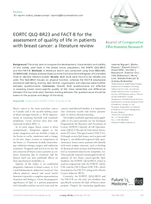 (PDF) EORTC QLQ-BR23 and FACT-B for the assessment of quality of life ...