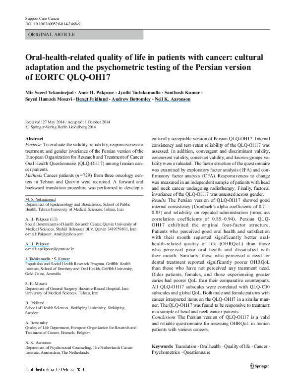 (PDF) Oral-health-related quality of life in patients with cancer: cultural adaptation and the ...