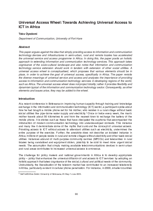 (PDF) Universal Access Wheel: Towards achieving access to ICT in Africa