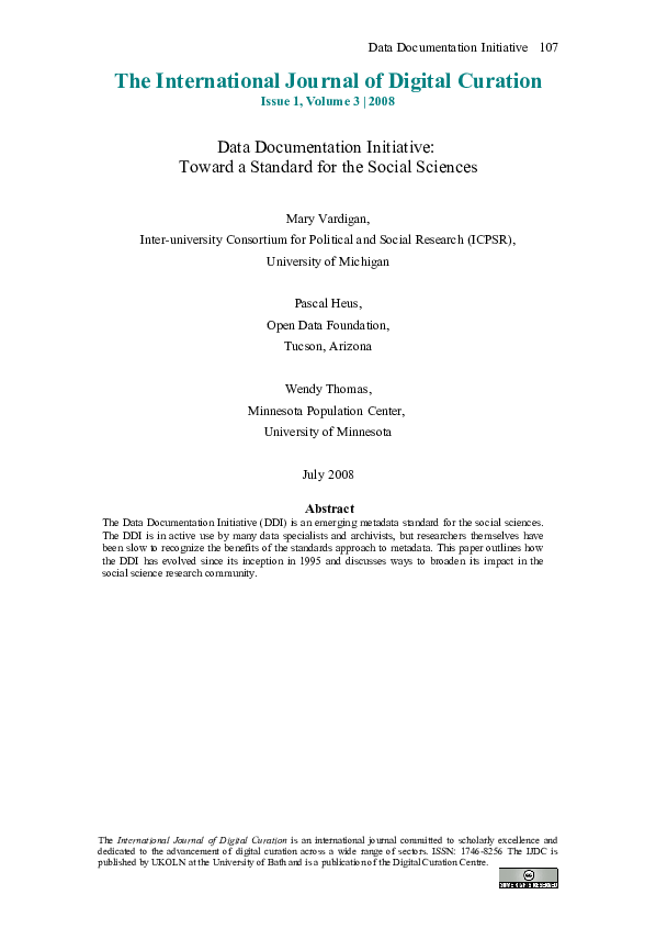 (PDF) Data Documentation Initiative: Toward a Standard for the Social ...