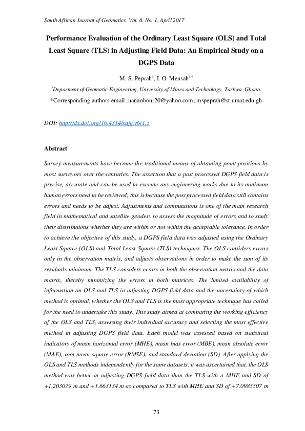 (PDF) Performance Evaluation of the Ordinary Least Square (OLS) and ...