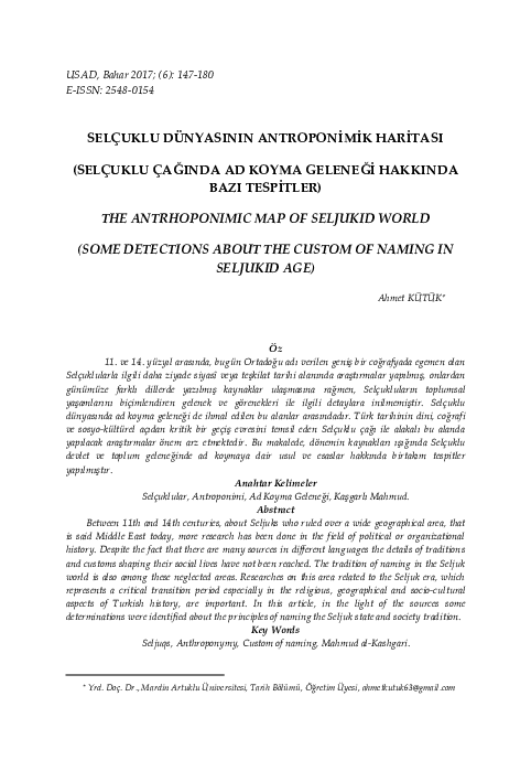 (PDF) SELÇUKLU DÜNYASININ ANTROPONİMİK HARİTASI (SELÇUKLU ÇAĞINDA AD ...