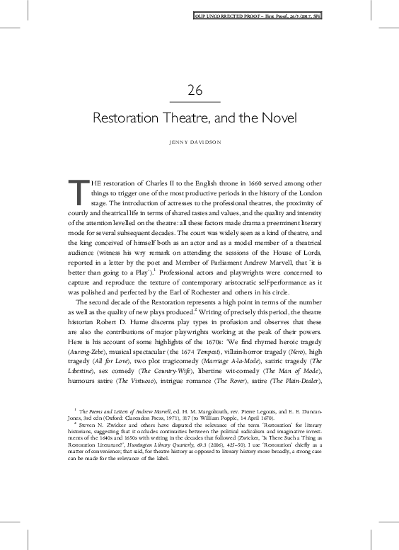 (PDF) 26 Restoration Theatre, and the Novel