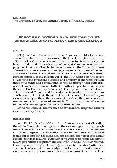 (PDF) The Ecclesial Movements and New Communities as Instruments of ...