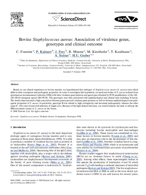 (PDF) Bovine Staphylococcus aureus: Association of virulence genes, genotypes and clinical outcome