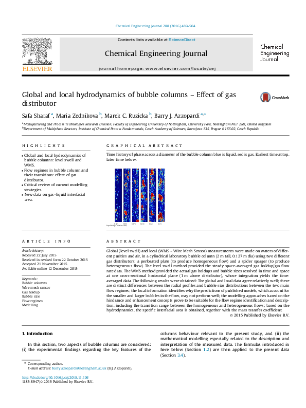 (PDF) Global and local hydrodynamics of bubble columns – Effect of gas distributor | Zednikova ...