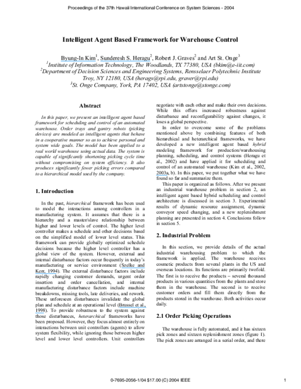 (PDF) Intelligent agent based framework for warehouse control